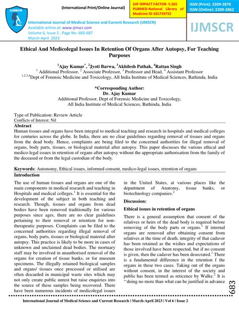 PDF Ethical And Medicolegal Issues In Retention Of Organs After