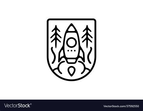 Black Line Art Rocket In Half Oval Shape Vector Image