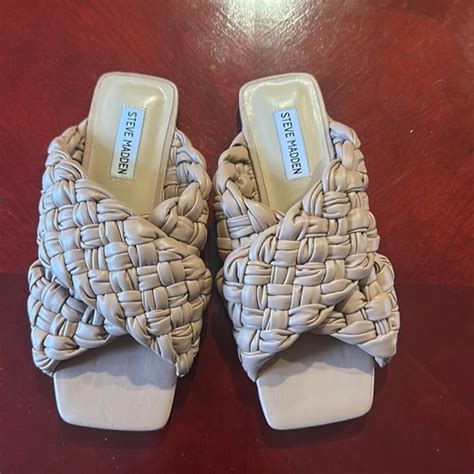 Steve Madden Shoes Steve Madden Nude Faux Leather Braided Marina Flat Slides Square Toe Size