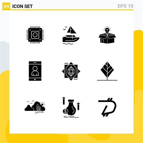 Set Of 9 Vector Solid Glyphs On Grid For Forming User Box Cell Bulb Editable Vector Design