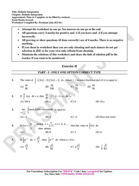 Worksheet 6 Definite Integration Pdf Mathematics Mathematical