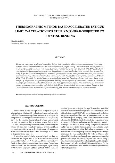 Pdf Thermographic Method Based Accelerated Fatigue Limit Calculation For Steel X5crni18 10