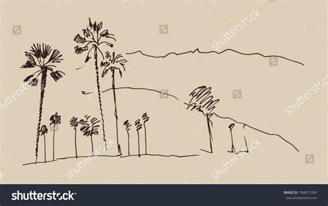 Hills Trees Engraving Vector Illustration Hand Stock Vector Royalty Free 194871398 Shutterstock