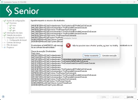 tecnologia wildfly não foi possível criar o profile profile sg hcm