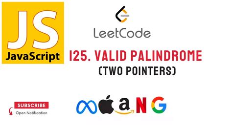 Leetcode 125 Valid Palindrome Javascript Youtube