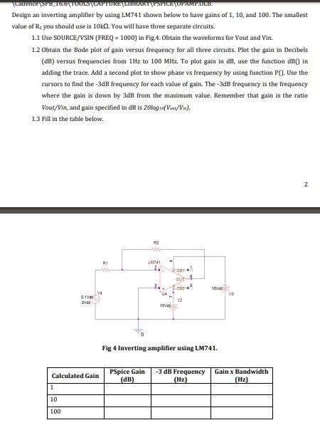 Solved Design An Inverting Amplifier Using Lm741 As Shown In Fig 4