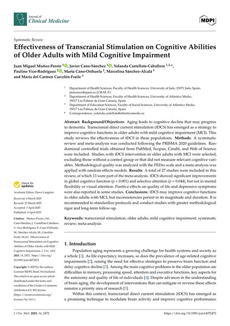 Pdf Effectiveness Of Transcranial Stimulation On Cognitive Abilities Of Older Adults With Mild
