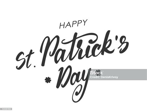흰색 바탕에 행복 한 성 패 트 릭의 날의 현대 브러쉬 글자를 손으로 타이 포 그래피 디자인입니다 인사말 카드 St Patricks Day에 대한 스톡 벡터 아트 및