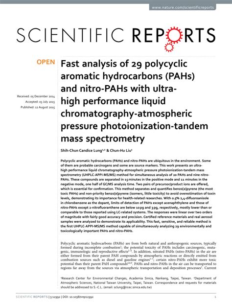 Pdf Fast Analysis Of 29 Polycyclic Aromatic Hydrocarbons Pahs And Nitro Pahs With Ultra High