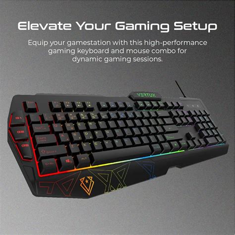 Vertux Vendetta Wired Gaming Keyboard And Mouse Rainbow Backlight Keys Programmable Macro