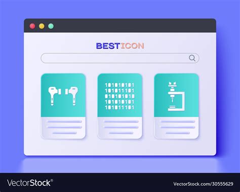 Set Binary Code Air Headphones And Microscope Vector Image