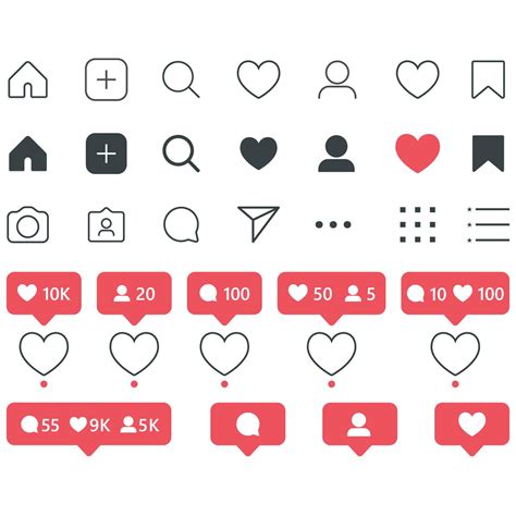 Instagram Social Media Interface Set Buttons Isolated On White Background 35885436 Vector Art