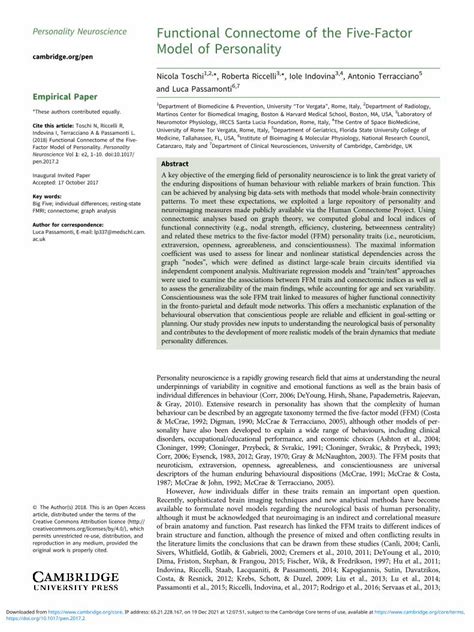 Pdf Personality Neuroscience Functional Connectome Of The Five Dokumen Tips