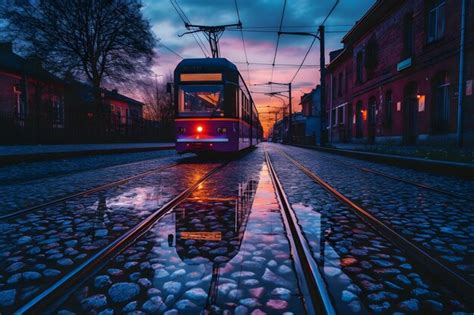 Premium Ai Image Retro Tram In European City Neural Network Ai Generated