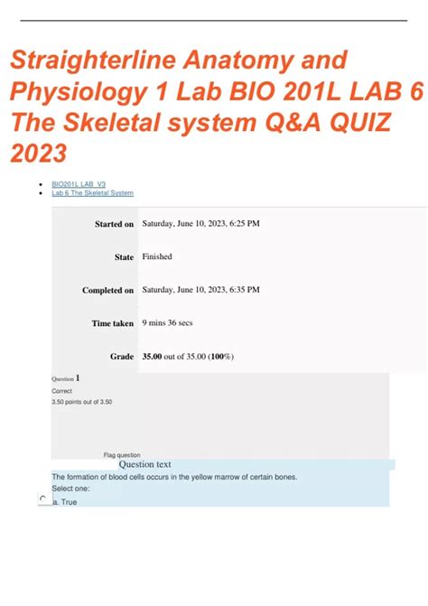 Straighterline Anatomy And Physiology Lab BIO L Lab The Skeletal System Q A Quiz