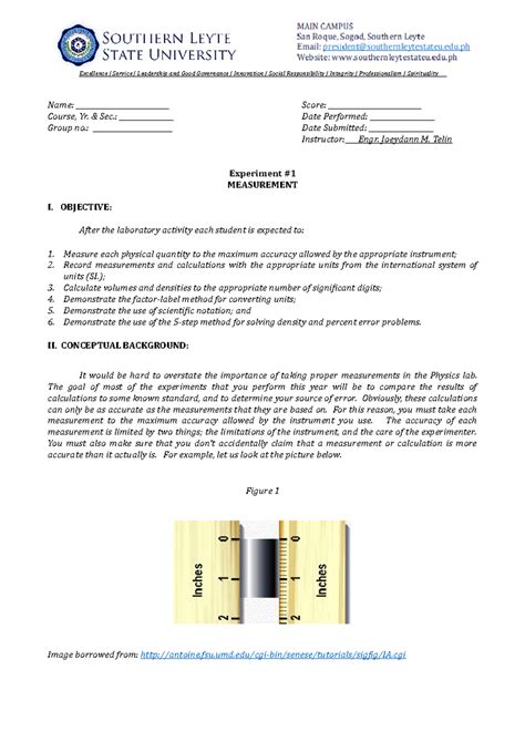 Phys Lab Exp 1 2023 Physics Experiment No 1 Name Score Studocu