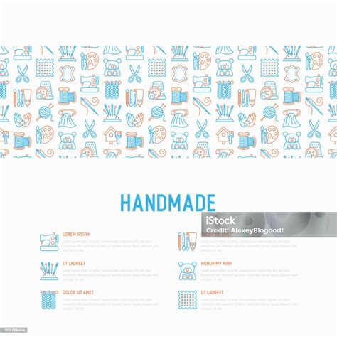 얇은 선 아이콘 수 제 개념 재봉틀 뜨개질 바느질 그림 자 수가 위 스레드 원사 핀 현대 벡터 일러스트 레이 션 워크샵 템플릿을 인쇄 미디어 가위에 대한 스톡 벡터 아트 및