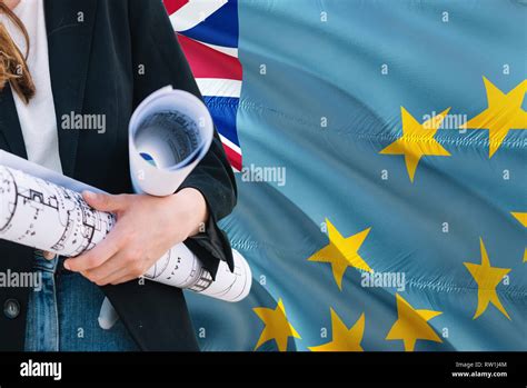 Tuvaluan Architect Woman Holding Blueprint Against Tuvalu Waving Flag
