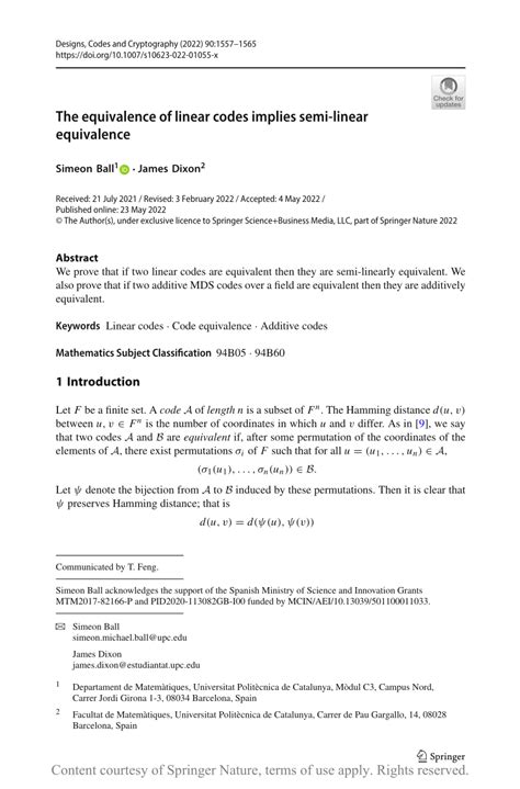 The Equivalence Of Linear Codes Implies Semi Linear Equivalence