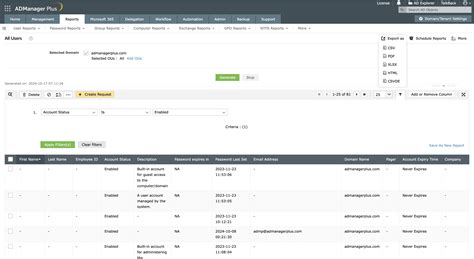 Export Active Users From Ad Manageengine Admanager Plus