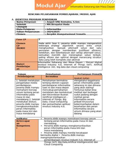 Modul Ajar Informatika Modul Ajar Bab I Informatika Sekarang Dan