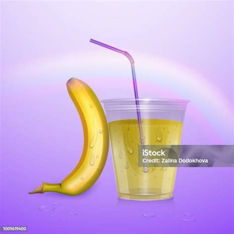 플라스틱 컵에 현실적인 바나나 주스입니다 벡터 일러스트 레이 션 바나나와 주스의 컵 0명에 대한 스톡 벡터 아트 및 기타 이미지 0명 3차원 형태 건강한 생활방식