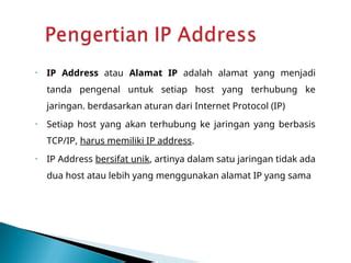IPV Address DAN SUBNETING VLSM DAN CIDR PADA JARINGAN KOMPUTER PPT
