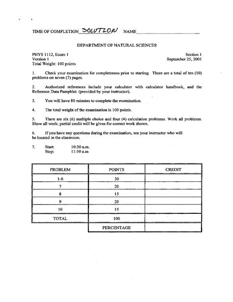 Exam 1 Questions With Solution Introductory Physics Ii Phys 1112