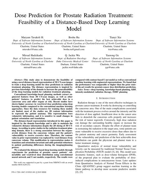 PDF Dose Prediction For Prostate Radiation Treatment Feasibility Of A Distance Based Deep