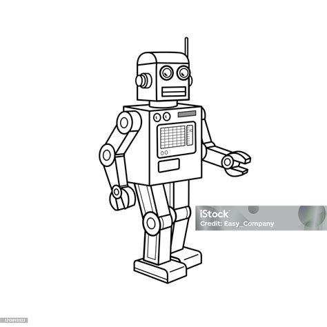 아이 색칠 공부 책을 위한 흰색 배경에 고립 된 로봇의 벡터 그림 로봇에 대한 스톡 벡터 아트 및 기타 이미지 로봇 복고풍