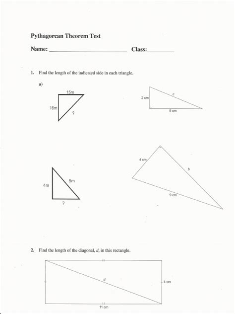 Pythagorean Theorem Practice Test Pdf