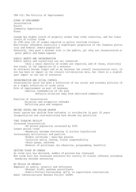 Crm 101 Lecture Crm 101 The Politics Of Imprisonment Oneclass