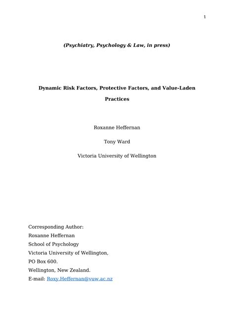 Pdf Dynamic Risk Factors Protective Factors And Value Laden Practices