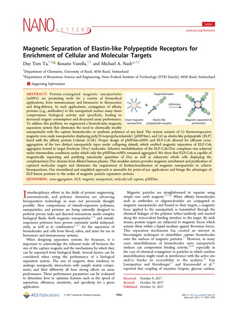 Pdf Magnetic Separation Of Elastin Like Polypeptide Receptors For