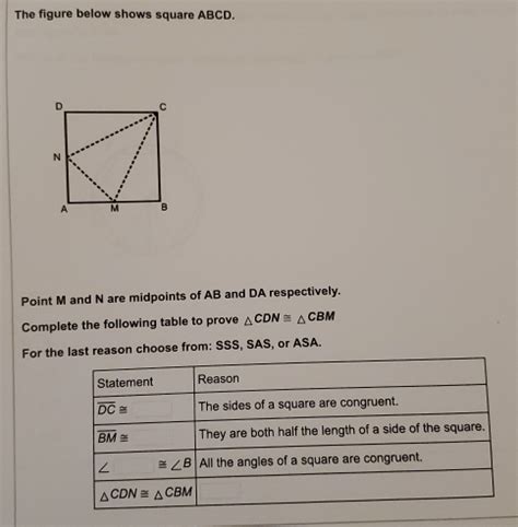 Solved The Figure Below Shows Square ABCD Point M And N Are Midpoints Of AB And DA