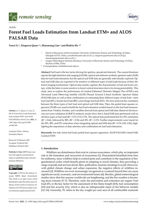 Pdf Forest Fuel Loads Estimation From Landsat Etm And Alos Palsar Data
