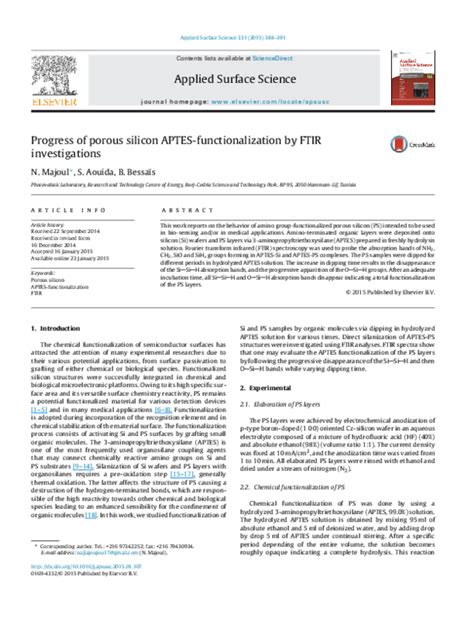 Pdf Progress Of Porous Silicon Aptes Functionalization By Ftir