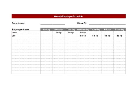 Employee Work Schedule Template Excel
