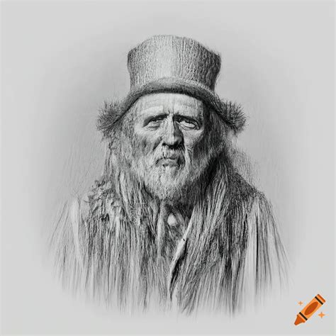 An Old Man Wearing A Cloak Ink Sketch Balck And White On Craiyon