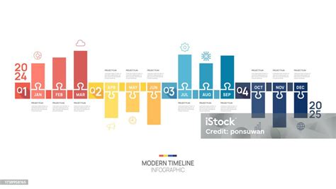 비즈니스 로드맵 타임라인 인포그래픽 템플릿입니다 마일스톤 요소 타임라인 다이어그램 달력 및 4분기 주제 벡터 인포그래픽 인포그래픽에 대한 스톡 벡터 아트 및 기타 이미지