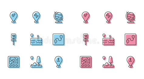 Set Line Gps Device With Map City Navigation Location Check Mark