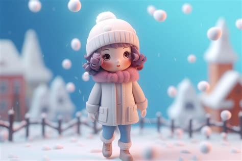Premium Ai Image A Girl Walking In Winter Season Concept 3d Tiny Cute Isometric Generative Ai