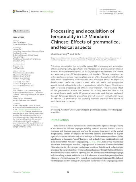 processing and acquisition of temporality in l2 mandarin chinese
