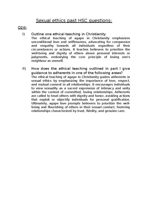 Sexual Ethics Past HSC Questions Sexual Ethics Past HSC Questions Q I Outline One Ethical