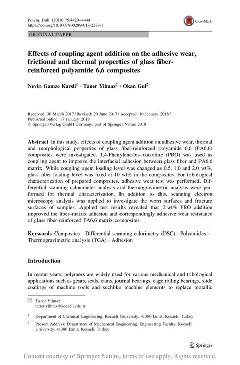 Effects Of Coupling Agent Addition On The Adhesive Wear Frictional And Thermal Properties Of