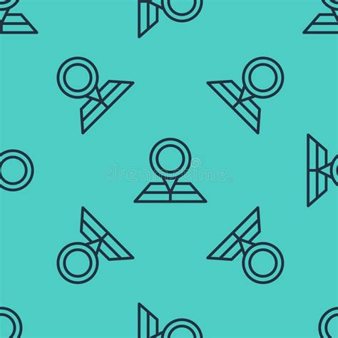 Black Line Folded Map With Location Marker Icon Isolated Seamless Pattern On Green Background