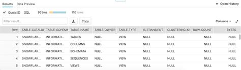 how can i view row counts of all tables in a snowflake database datameer