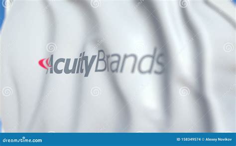Waving Flag With Acuity Brands Logo Close Up Editorial 3d Rendering