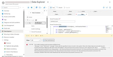 Unable To Create Stored Procedure In Azure Cosmos Db Container