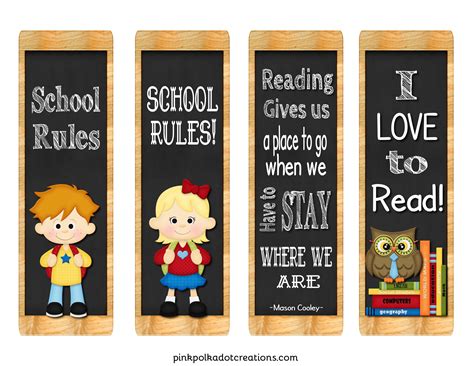 Freebie Back To School Book Marks Pink Polka Dot Creations